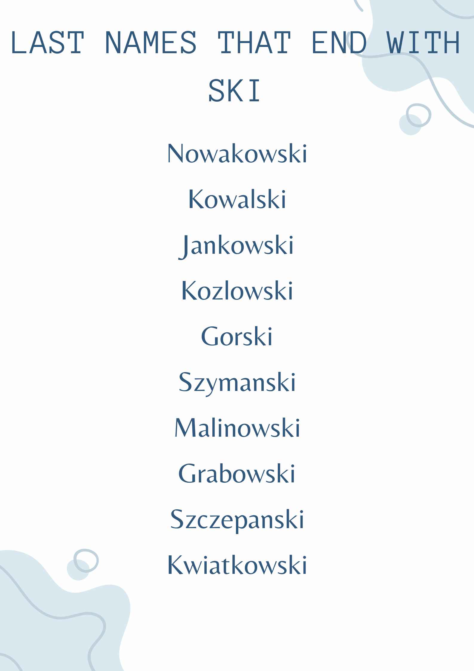50 Cool Last Names That End With SKI